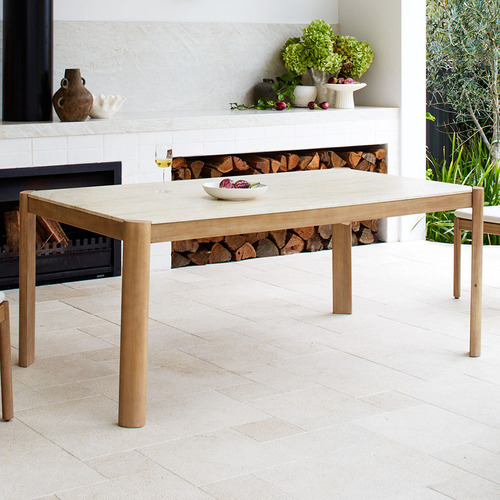 Carla Travertine Look Outdoor Dining Table Product Video